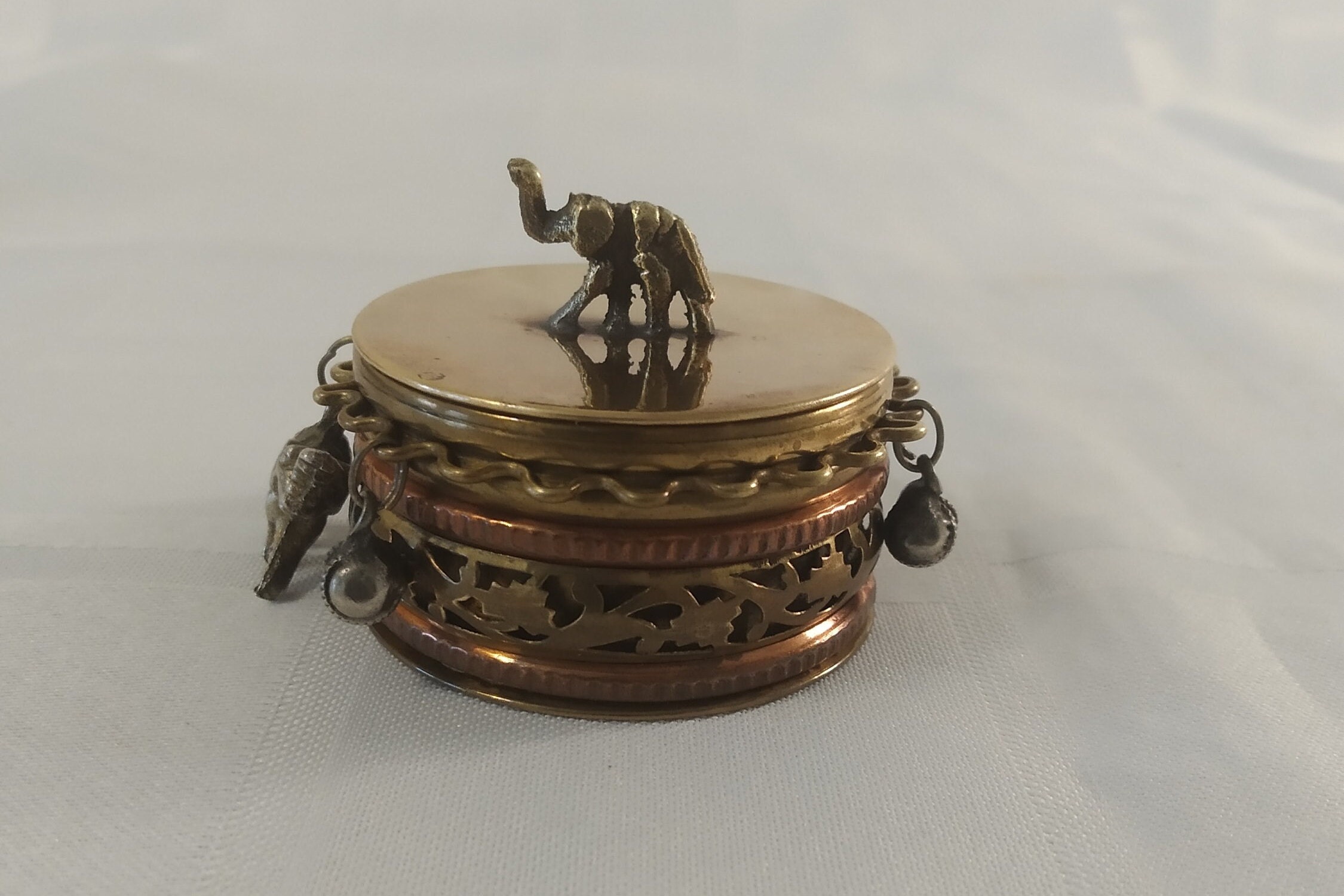 Brass Elephant Copper Trinket Box Round Pendants With - Etsy