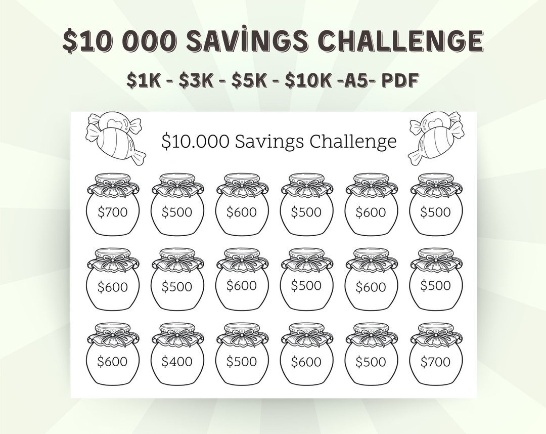 1K 3K 5K 10K Money Savings Challenge, A5 Savings Goal, Bi Weekly Saving ...