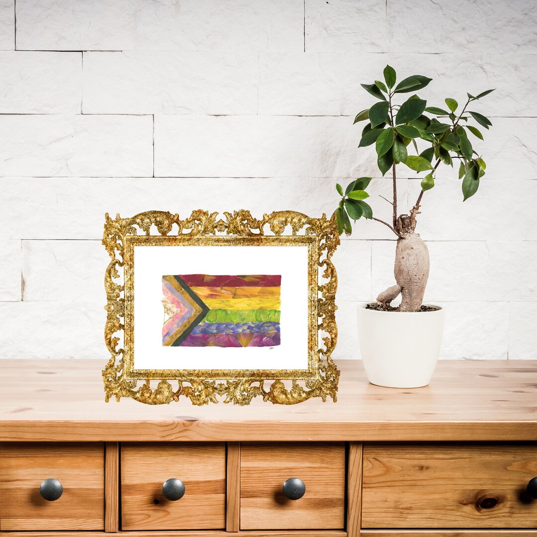 Progress Pride Flag, Pressed Flowers, Pride Art, Rainbow Wall Art, Lgbt ...