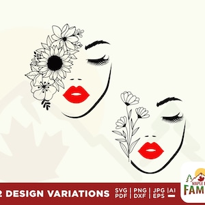 Woman Face With Flowers SVG, Woman Face Svg, Flower Svg, Lip Svg, Girl ...