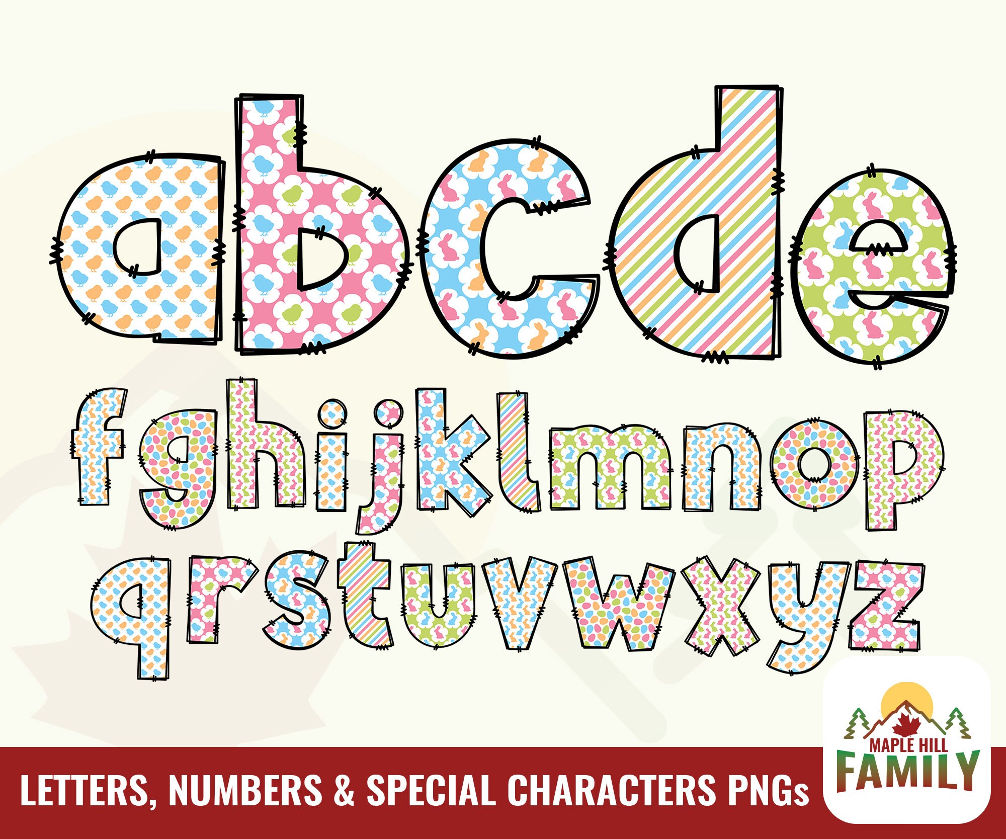Easter Font, Easter Doodle, Easter Alpha PNG, Easter Alphabet PNG ...