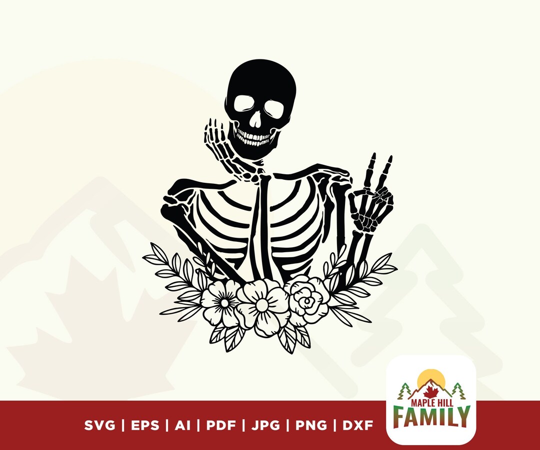 Floral Skeleton Peace Sign Svg, Human Skeleton Svg, Middle Finger Svg ...