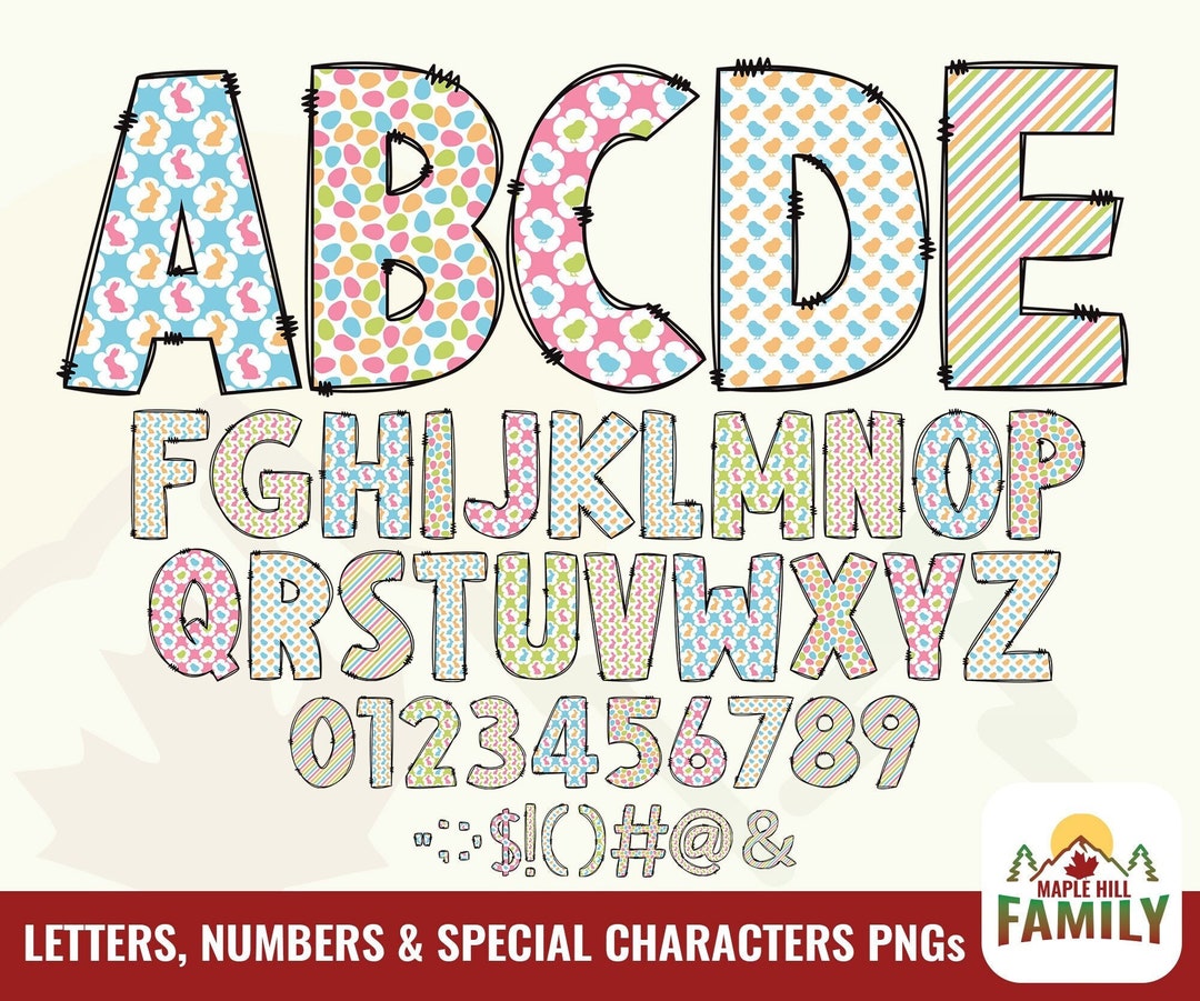 Easter Font, Easter Doodle, Easter Alpha PNG, Easter Alphabet PNG ...