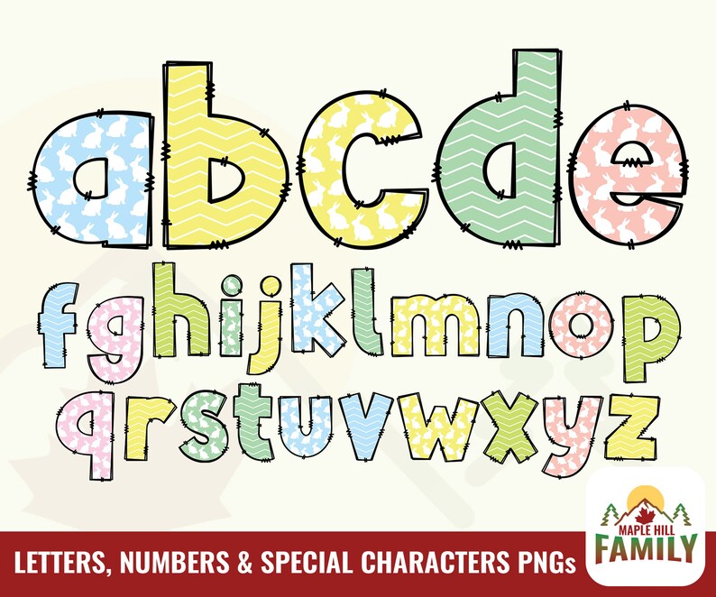 Easter Font Easter Alphabet Letters PNG Bundle Easter Doodle - Etsy