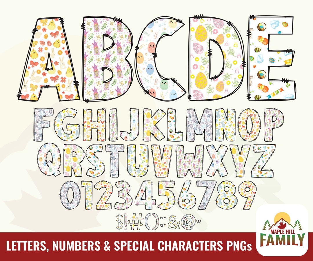 Easter Doodle Alphabet, Easter Doodle Alphabet Bundle, Easter PNG ...