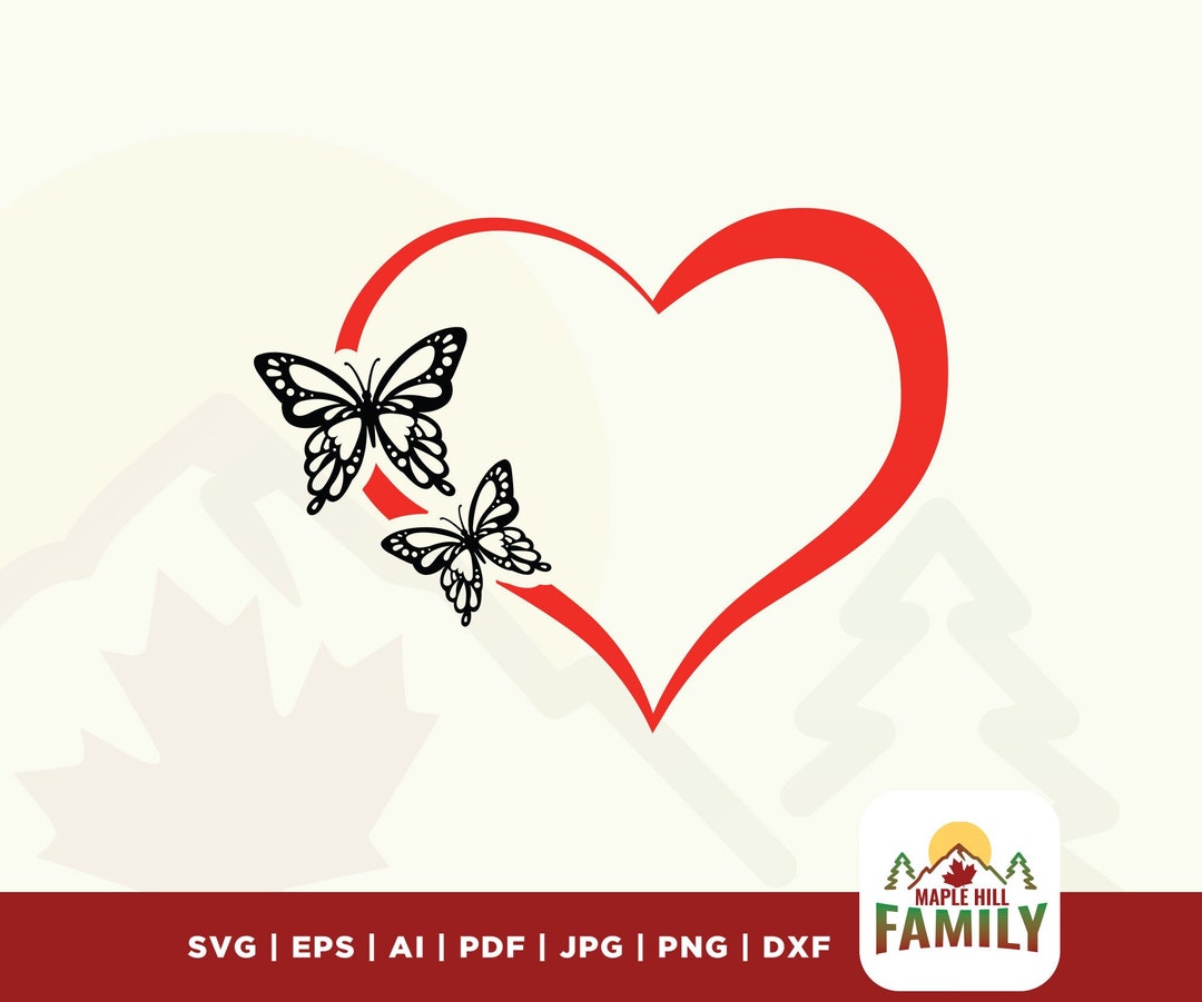 Butterfly Heart Svg, Heart and Butterflies Svg, Butterfly Svg, Heart ...