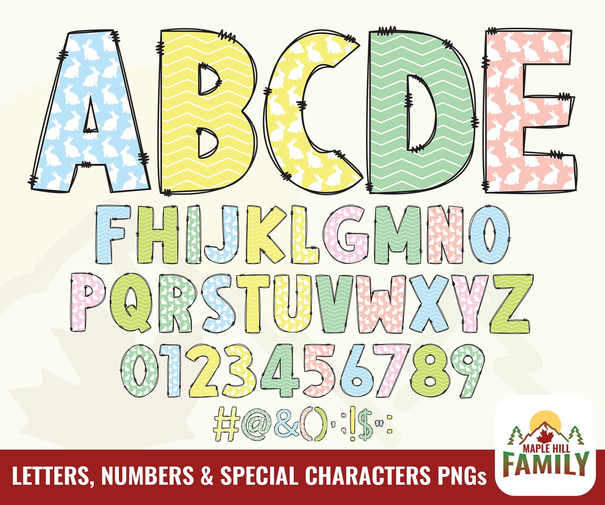 Easter Font Easter Alphabet Letters PNG Bundle Easter Doodle - Etsy