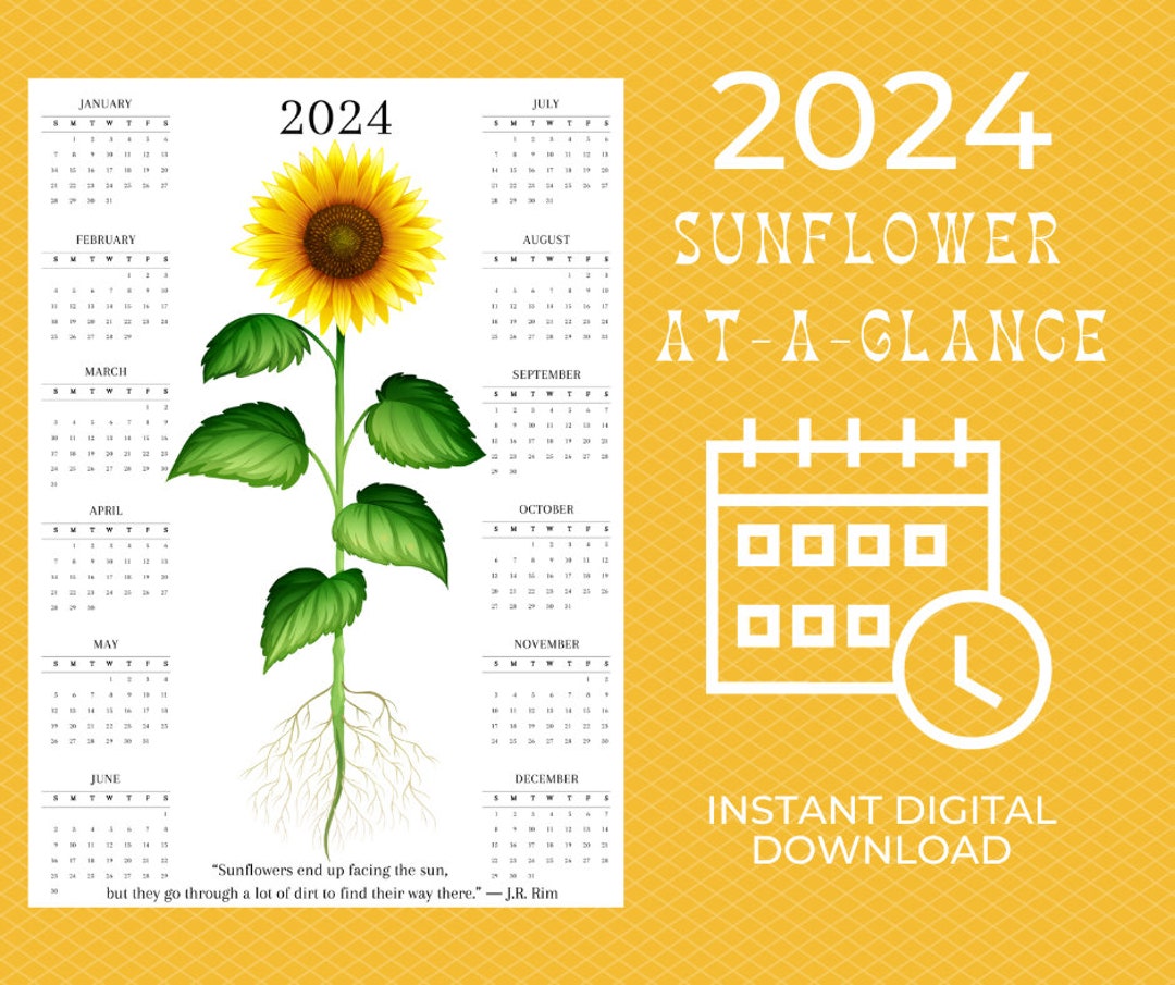 2024 Sunflower Minimalist Yearly Calendar Instant Download Printable ...
