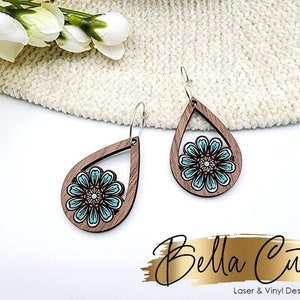 Floral Daisy Drop Laser Cut Engraved Earrings, Digital File Download ...