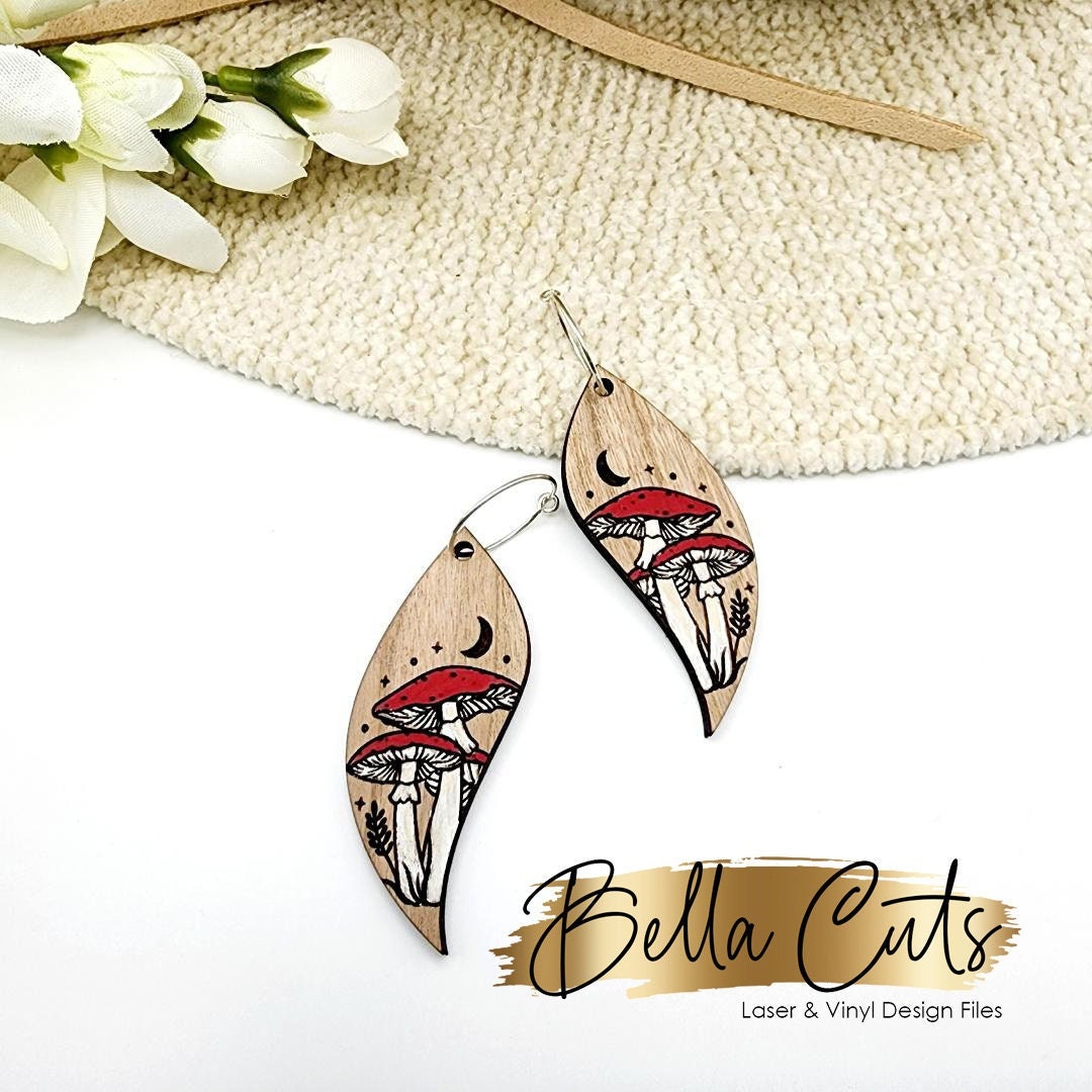 Mushroom Laser Cut Engraved Earrings, Digital File Download, SVG DXF ...