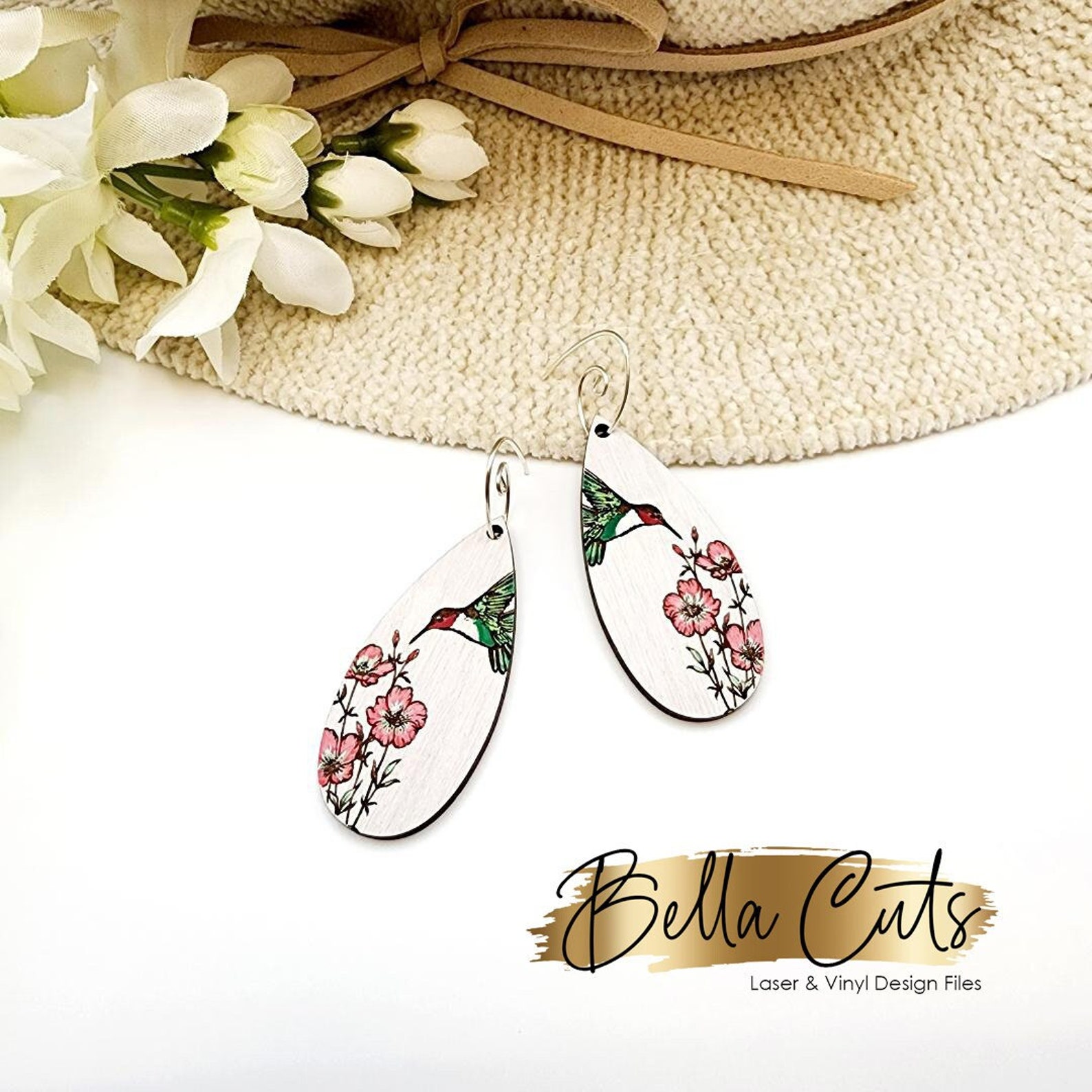 Hummingbird Flower Earrings Svg, Laser Cut File, Earring Design Files ...