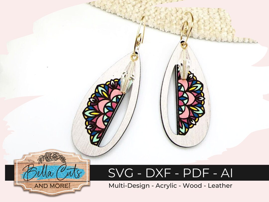 Mandala Earring Svg, Earring Laser Cut File, Earring Design Files, Wood ...