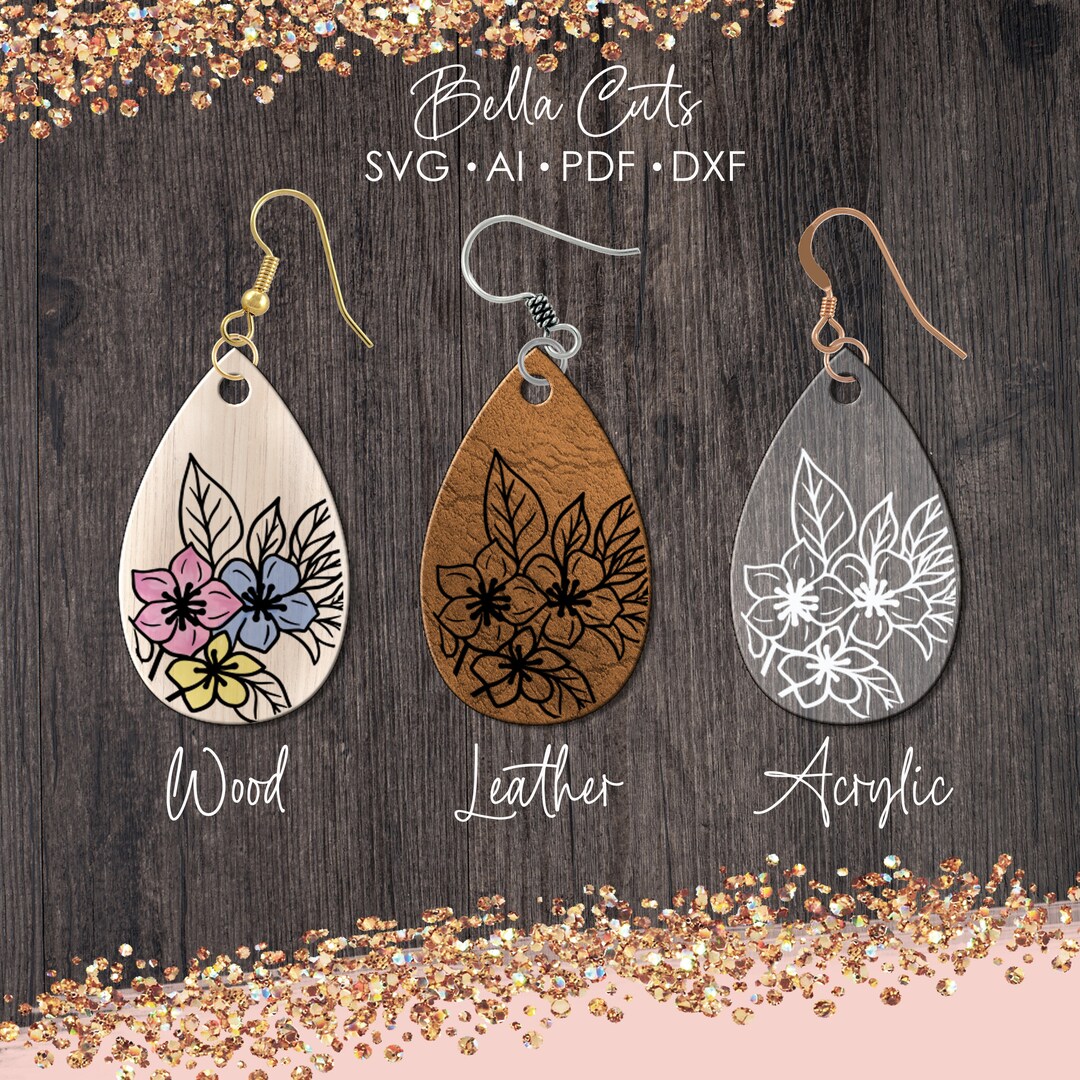 Floral Earrings Drop Svg, Tropical Earring Svg, Laser Cut Earrings ...