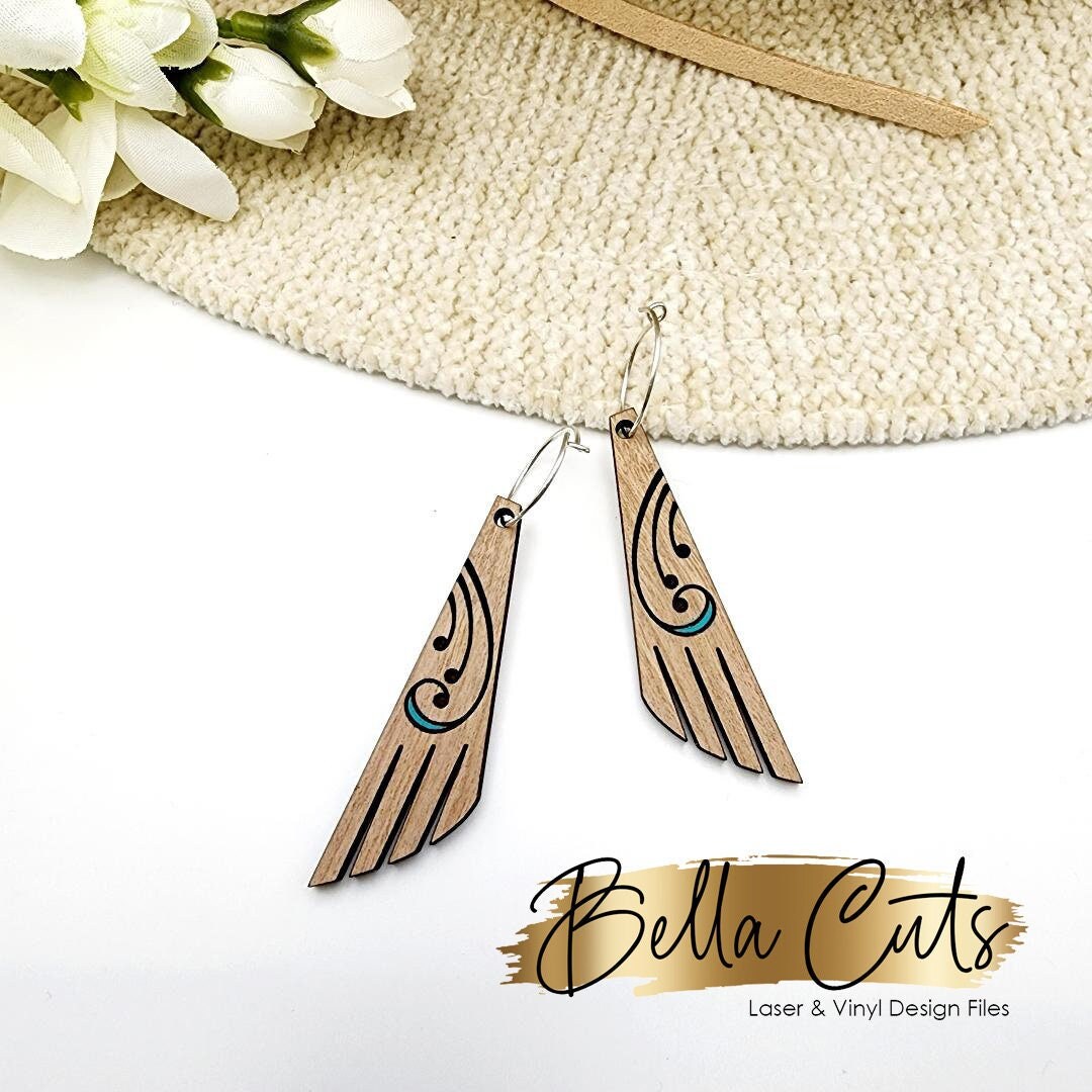 Simple Wing Scroll Laser Cut Engraved Earrings, Digital File Download ...