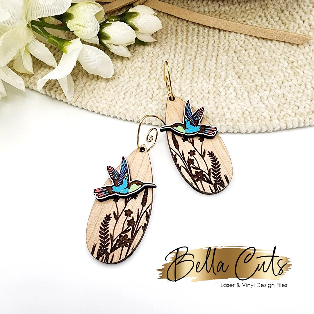 Hummingbird Flower Earrings Svg, Laser Cut File, Earring Design Files ...