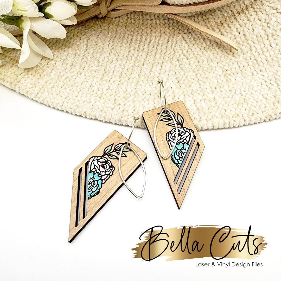 Floral Laser Cut Dangle Earring SVG File for Wood or Acrylic #341 - Etsy