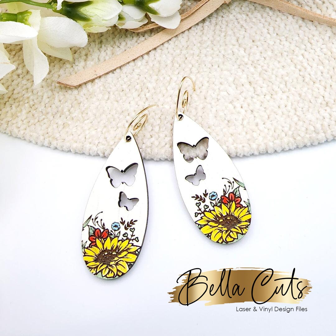 Sunflower With Butterfly Laser Engraved Earrings Digital Download ...