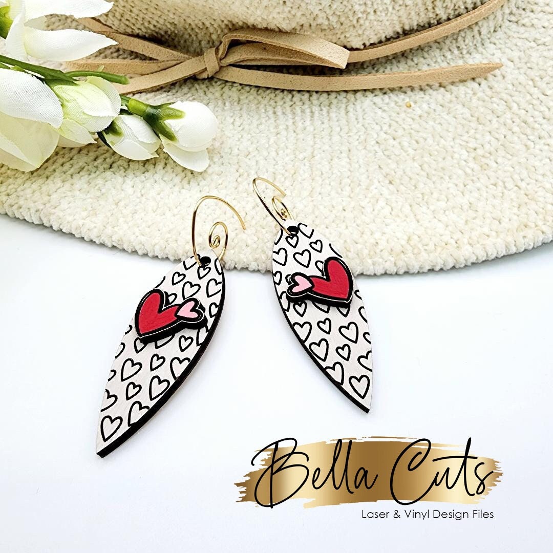 Heart Drop Laser Cut Engraved Earrings, Digital File Download, SVG DXF ...