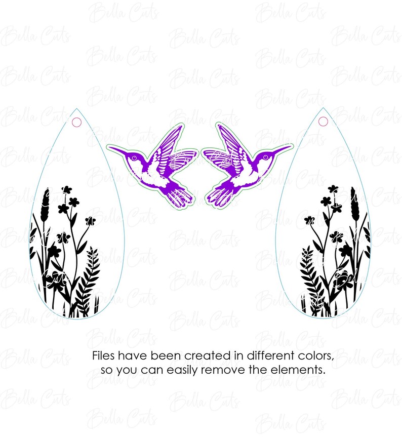 Hummingbird Flower Earrings Svg, Laser Cut File, Earring Design Files ...