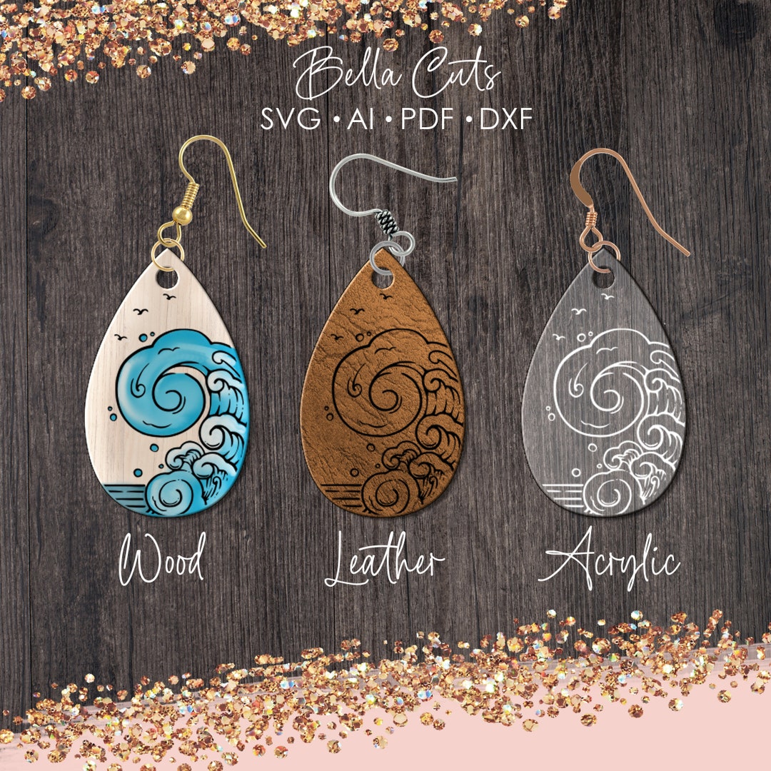 Ocean Wave Earrings Drop Svg, Tropical Earring Svg, Laser Cut Earrings ...