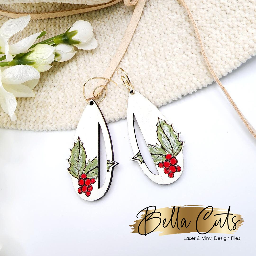 Holly Berry Laser Cut Laser Engraved Earrings Digital File Download ...