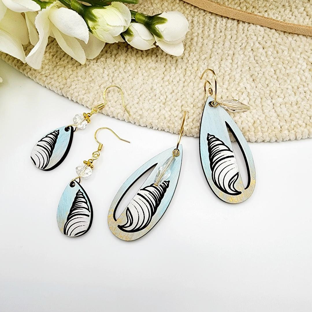 Beach Earring Svg, Shell Earring, Earrings Laser File, Earrings Dangle ...