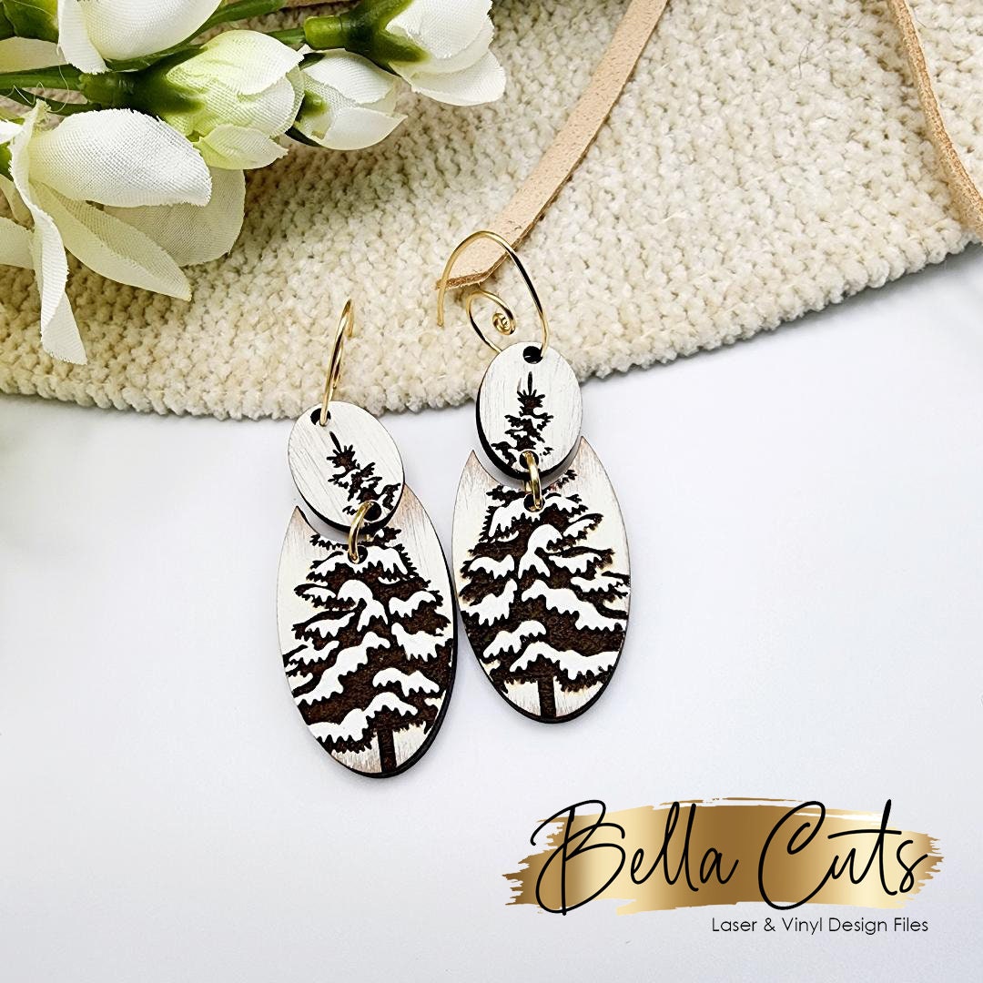Snow Covered Pine Tree Laser Cut Laser Engraved Earrings Digital File ...