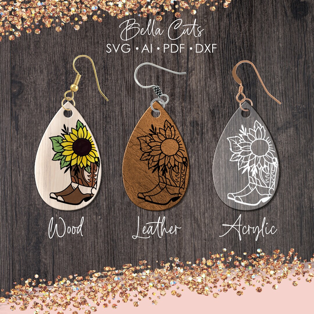 Western Earrings Svg, Cowboy Boot Earring Svg, Laser Cut Earrings, Drop ...