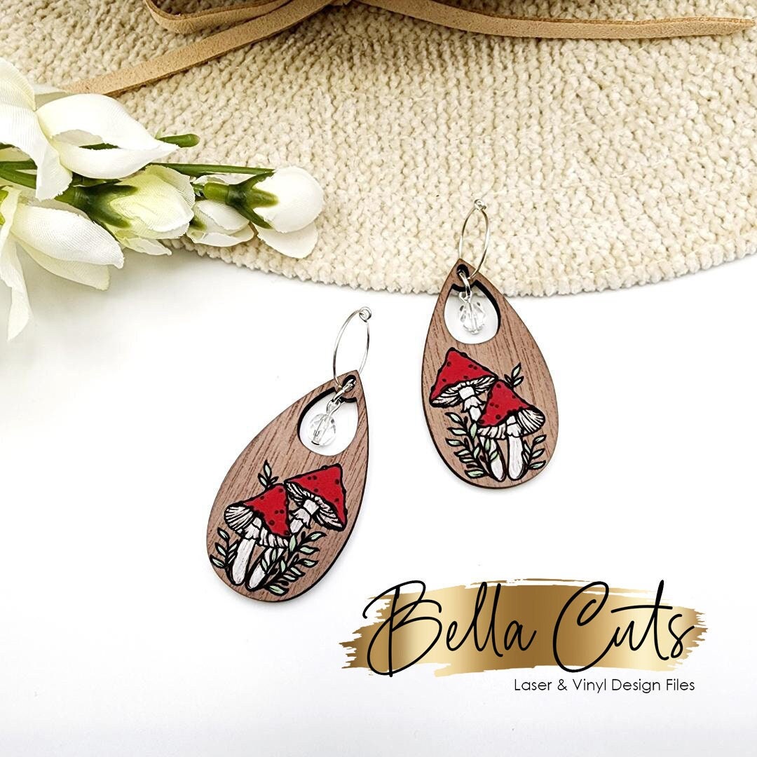 Mushroom Laser Cut Engraved Earrings, Digital File Download, SVG DXF ...