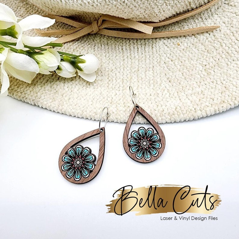 Floral Daisy Drop Laser Cut Engraved Earrings Digital File - Etsy