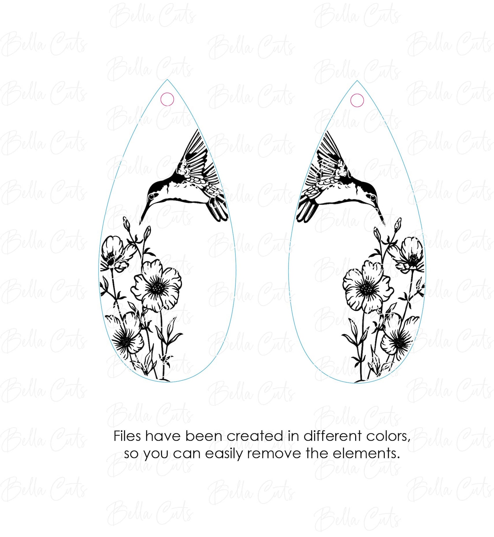 Hummingbird Flower Earrings Svg, Laser Cut File, Earring Design Files ...