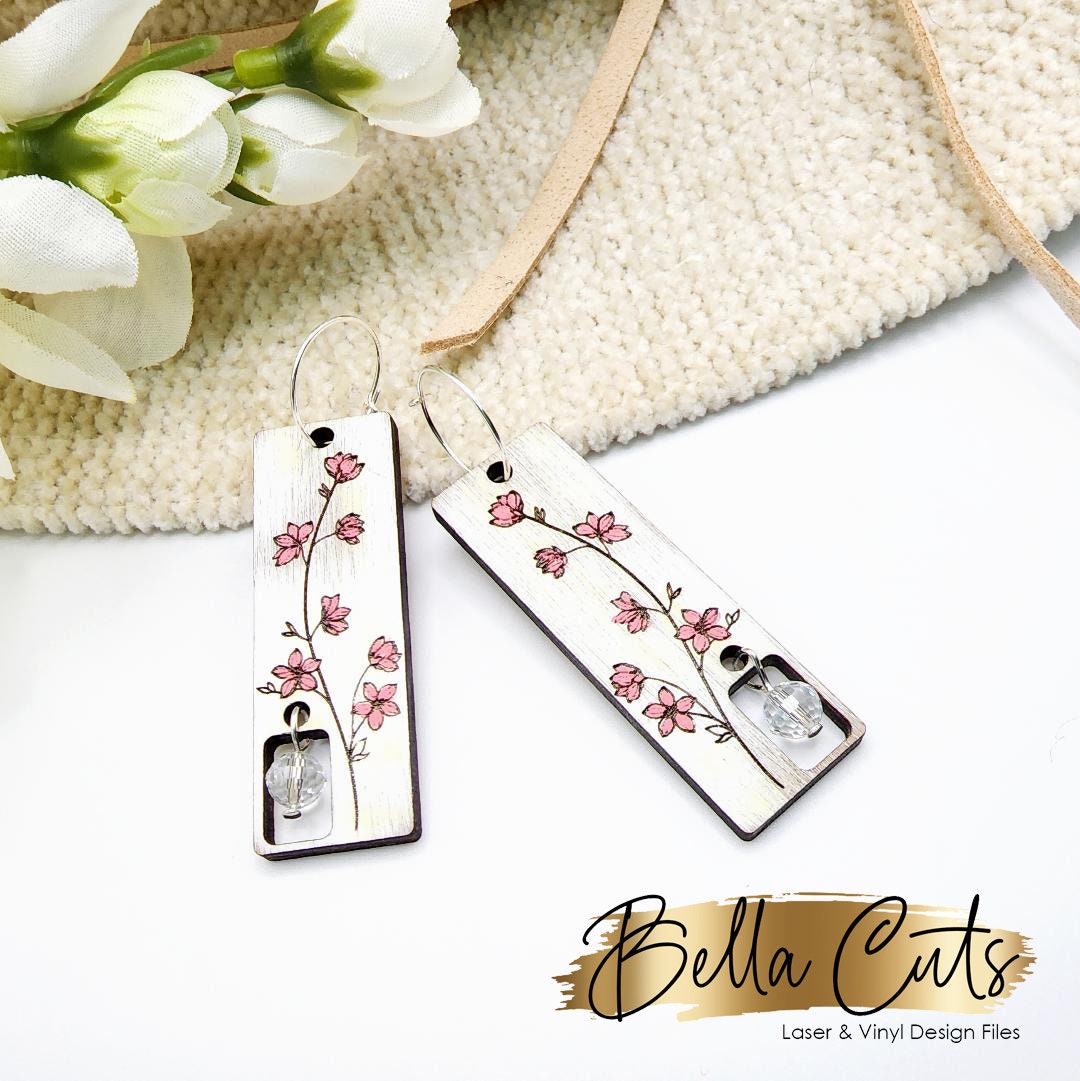 Cherry Blossom Laser Cut Laser Engraved Earrings Digital File Download ...