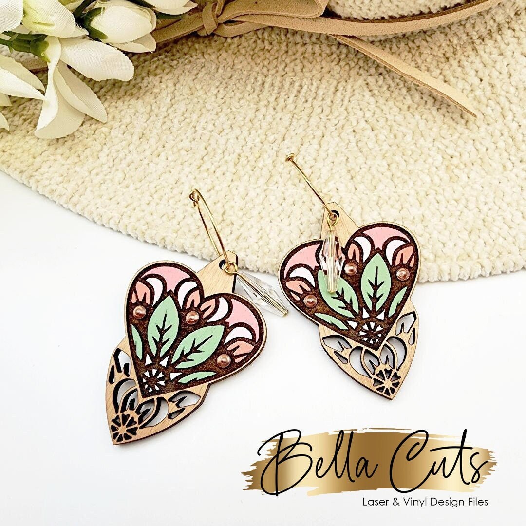 Heart Laser Cut Dangle Earring SVG File for Wood or Acrylic #322 - Etsy
