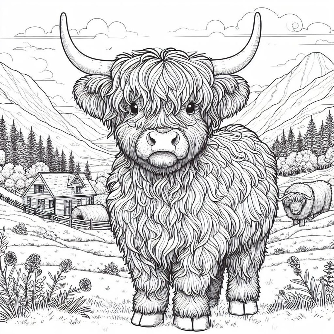 Highland Cow Coloring Book for Kids and Adults 20 Pages ( Digital ...