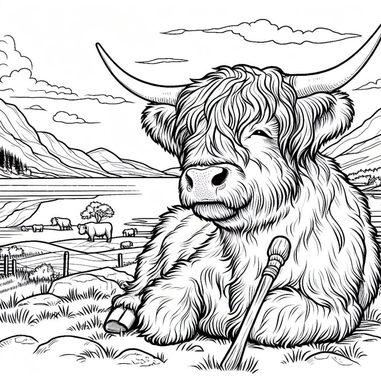 Highland Cow Coloring Book for Kids and Adults 20 Pages ( Digital ...