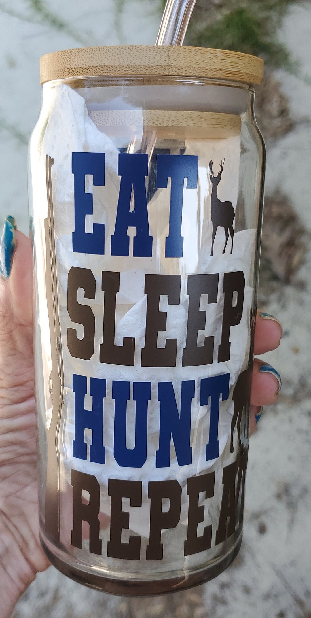 Hunting Glass Tumbler Eat Sleep and Hunt Handmade Gift for Dad Daddy ...