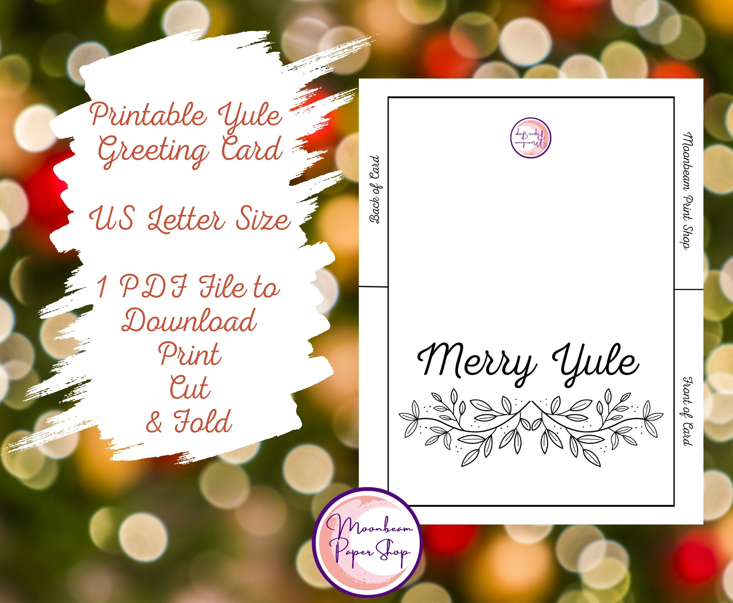 Printable Yule Greeting Card Instant Printable Download 7x5 Inch Card ...