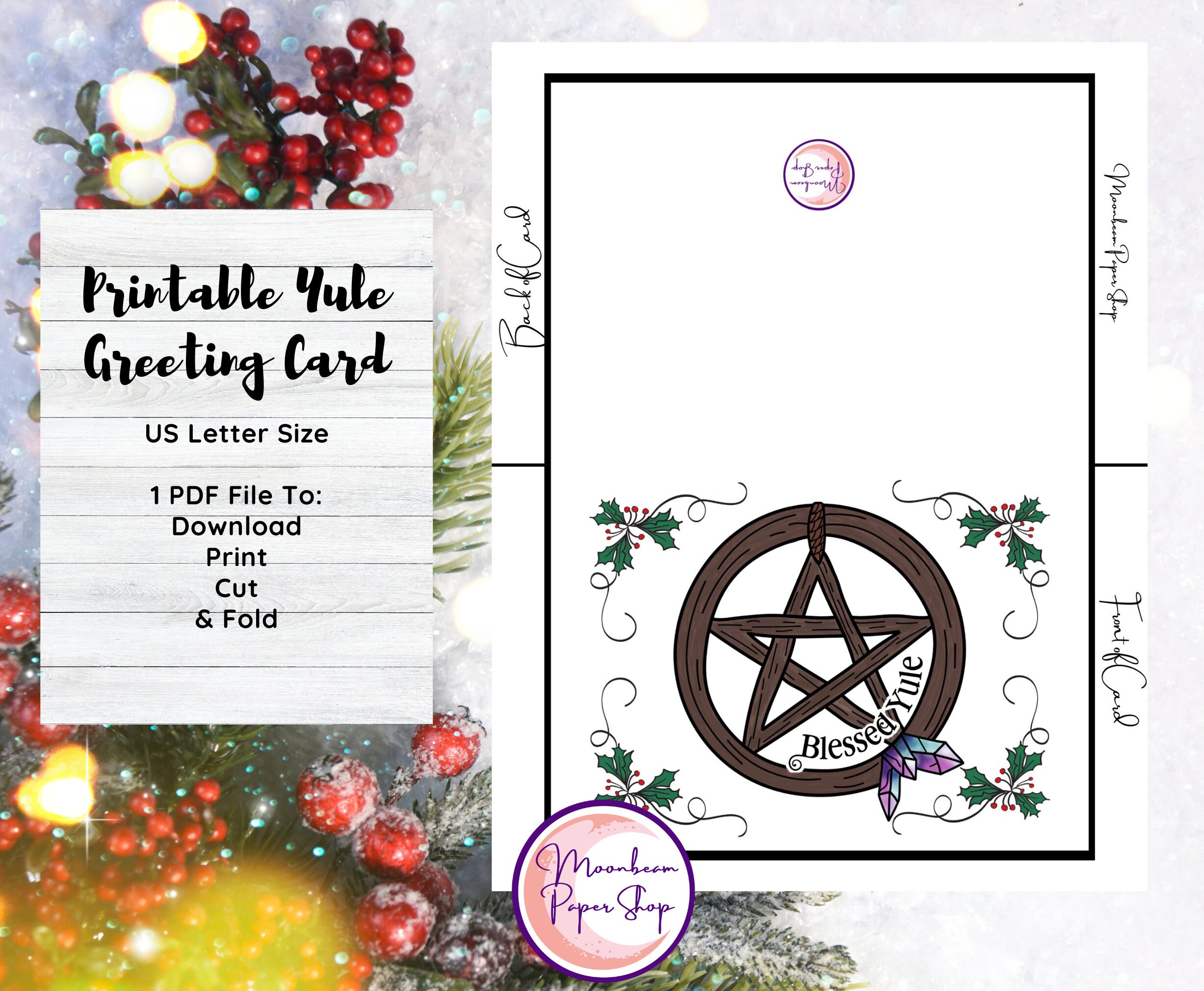 Printable Blessed Yule Greeting Card Instant Printable Download 7x5 ...