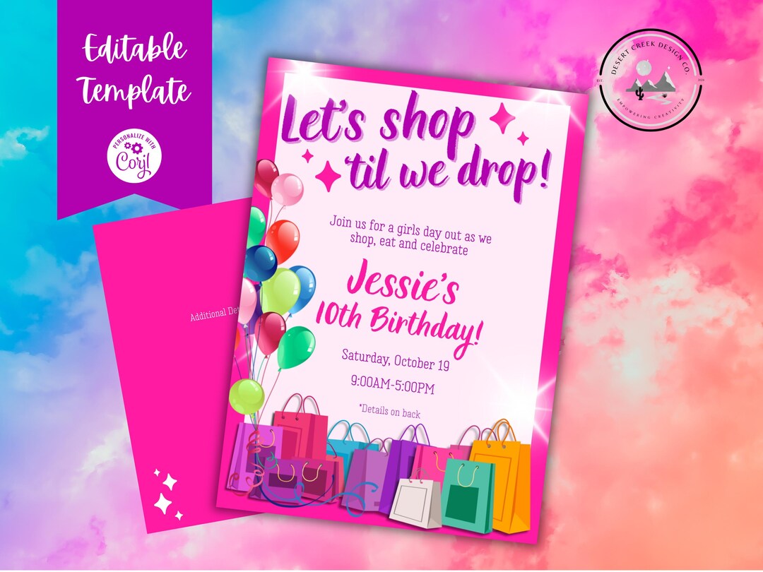 Shopping Birthday Invite - Shopping Party Invitation - Girls Birthday ...