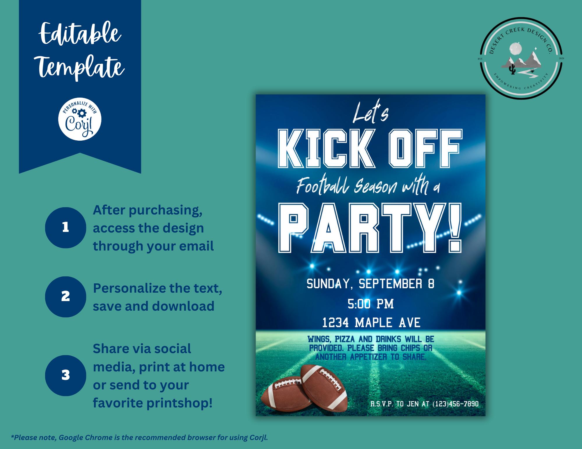 Football Party Invitation: Stadium Theme, Editable Template - Etsy