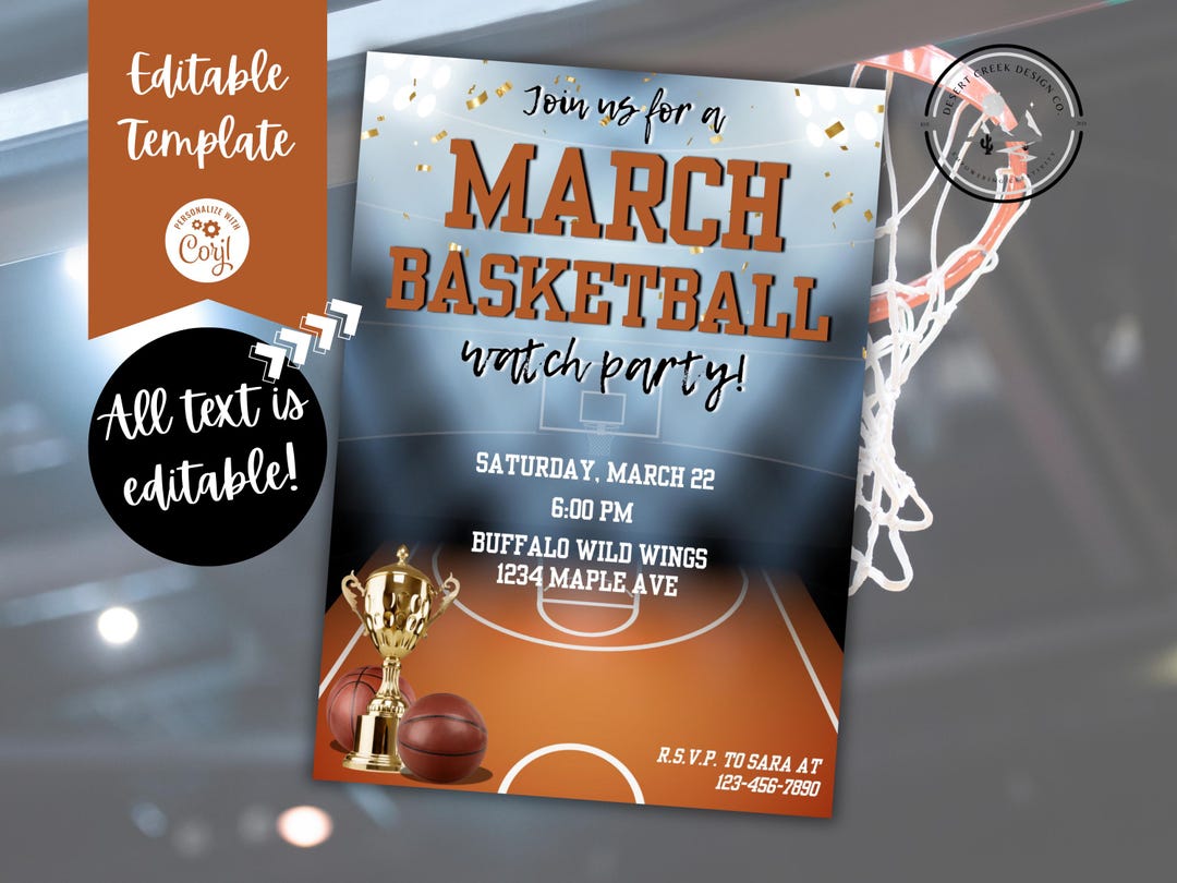 Basketball Party Invite: March Madness, Editable Template (digital ...