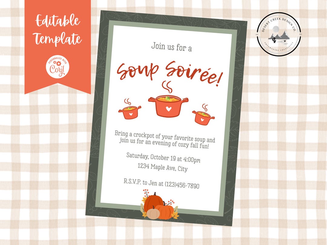 Soup Soiree Invitation: Editable Fall Party Invite (digital) - Etsy