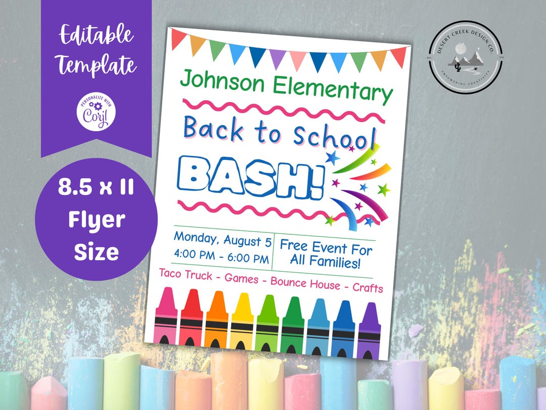 Back to School Bash Flyer: Editable School Event Template (8.5x11) - Etsy