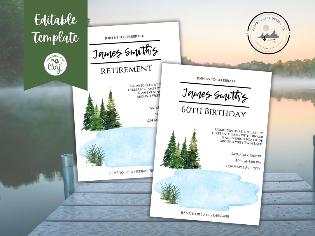 Lake Party Invitation - Retirement Party Invite - Mens Birthday Party ...