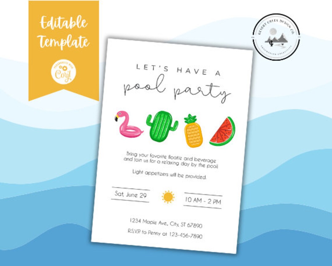 Pool Party Birthday Invitation - Kids Pool Party Invitation - Adult ...