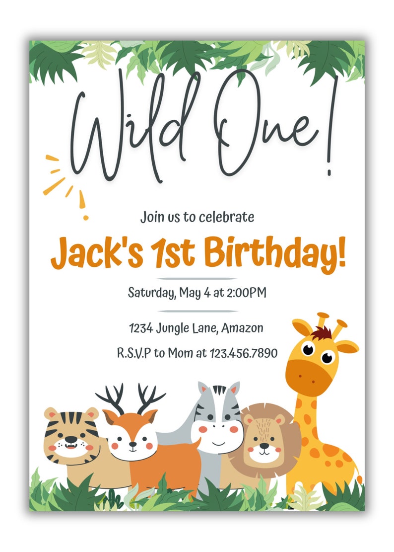 Wild One 1st Birthday Invitation: Jungle Animals (digital) - Etsy