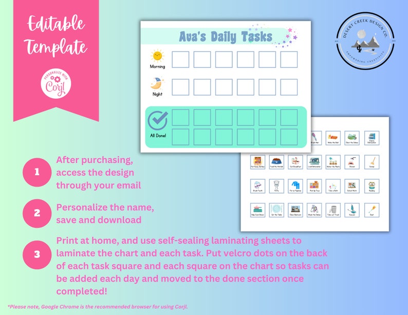 Editable Kids Task Chart: Customizable Chore Tracker (digital Download ...