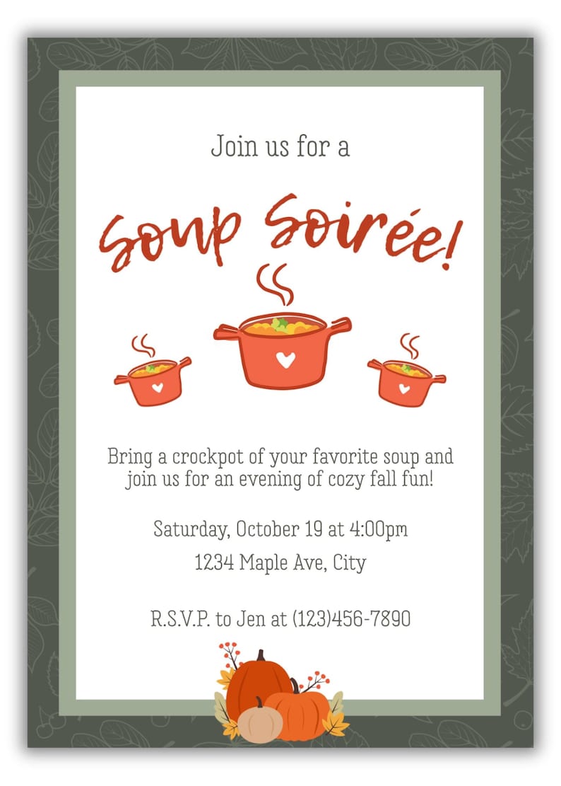 Soup Soiree Invitation: Editable Fall Party Invite (digital) - Etsy