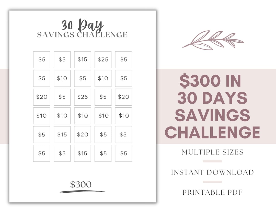 Save 300 in 30 Days, 300 Saving Challenge, Savings Challenge Printable ...