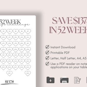 52 Weeks Money Saving Challenge, 52 Week Savings Challenge, 52 Week ...